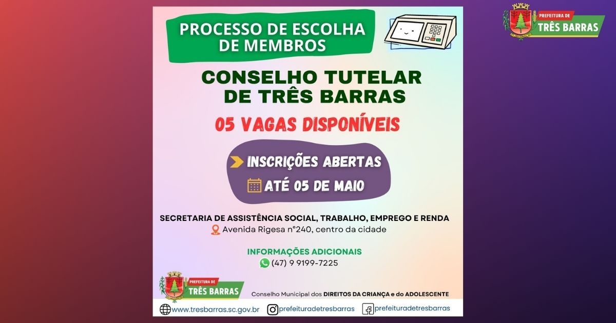 Abertas inscrições do processo de escolha de membros para o Conselho ... Abertas inscrições do processo de escolha de membros para o Conselho ...
